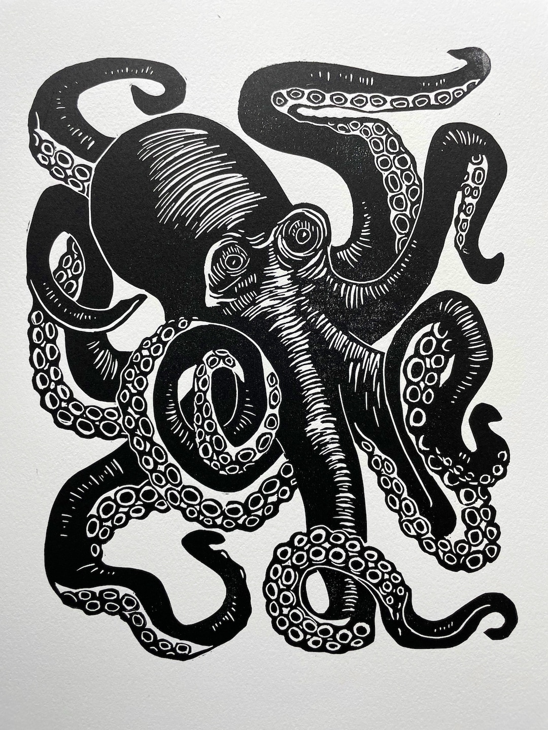Octopus Linoleum Block Print on Archival Cotton Rag Paper Rives BFK ...