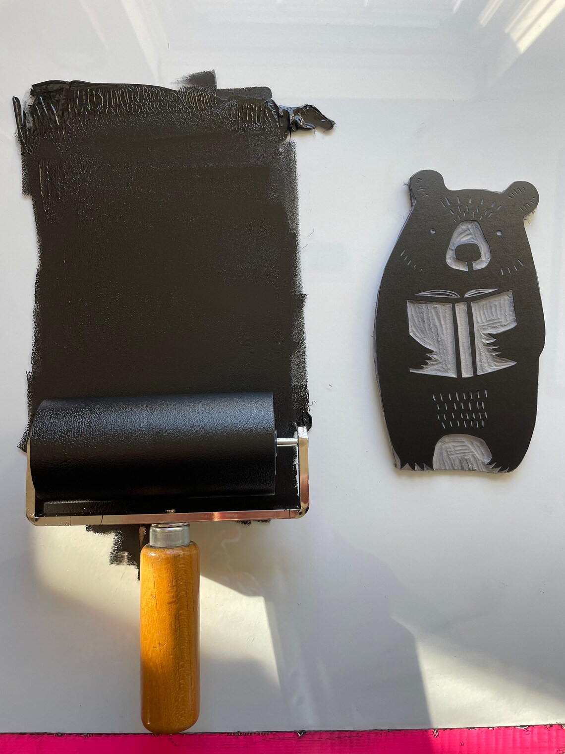 Bear With Book Linoleum Block Print, Unframed, 5 X 7 Inches, Signed ...
