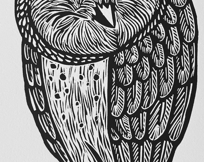 Original Linocut 5 X 7 Winking Barn Owl Owl Block Print on Archival ...