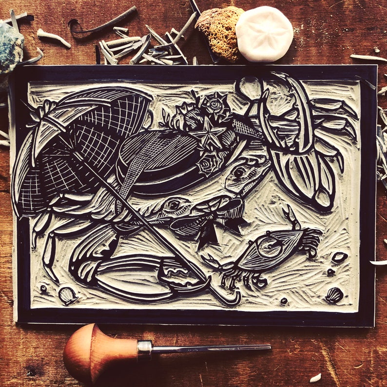 Linocut of Aesop's Fable the Crab and His Mother in Black | Etsy