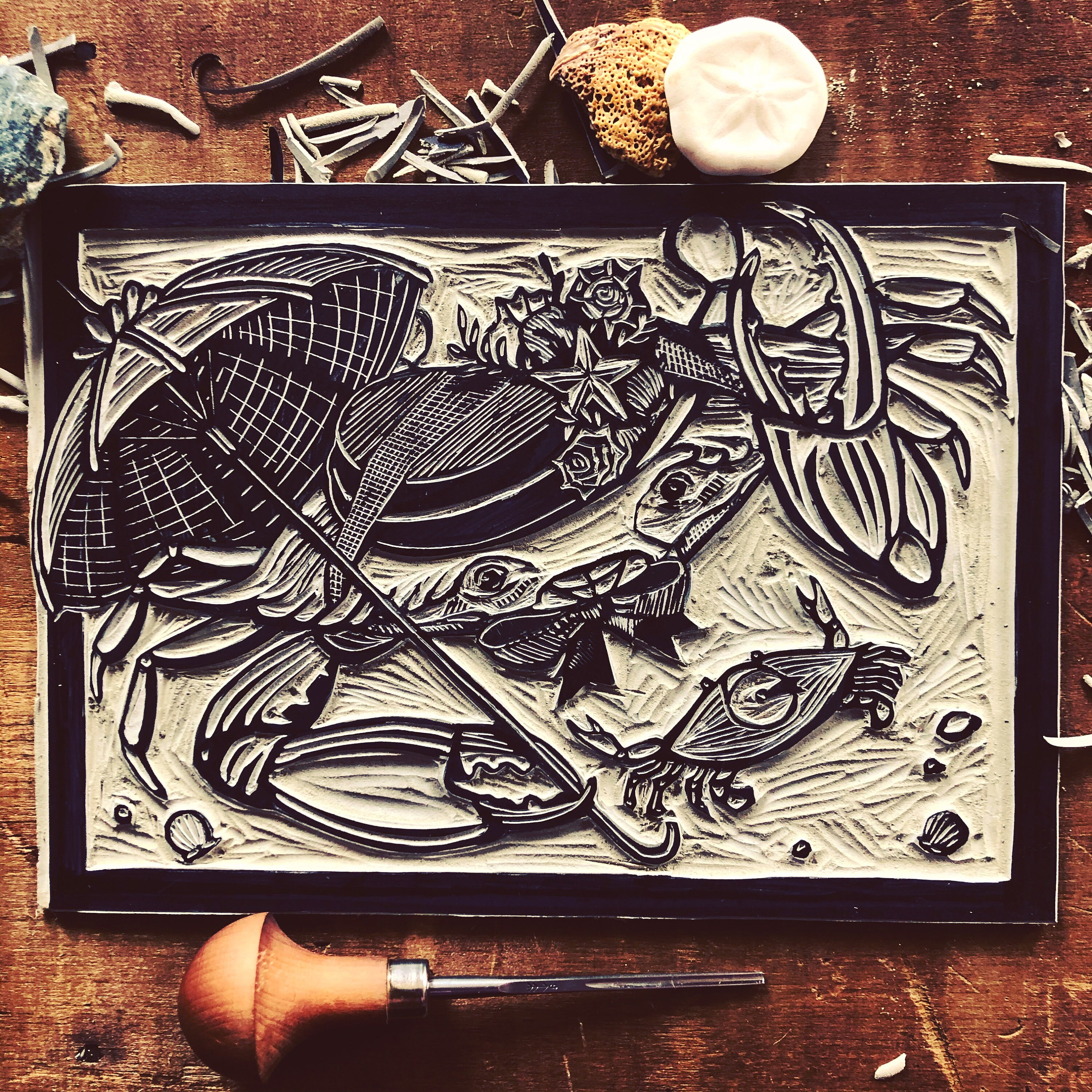 Linocut of Aesop's Fable the Crab and His Mother in Black and White - Etsy