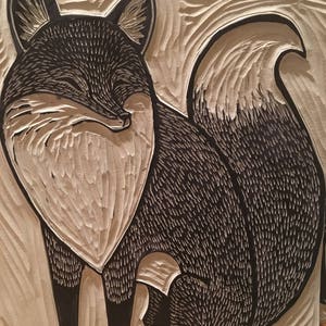 Linoleum Block Foxy Fox Hand Printed on Archival Rives BFK Paper - Etsy