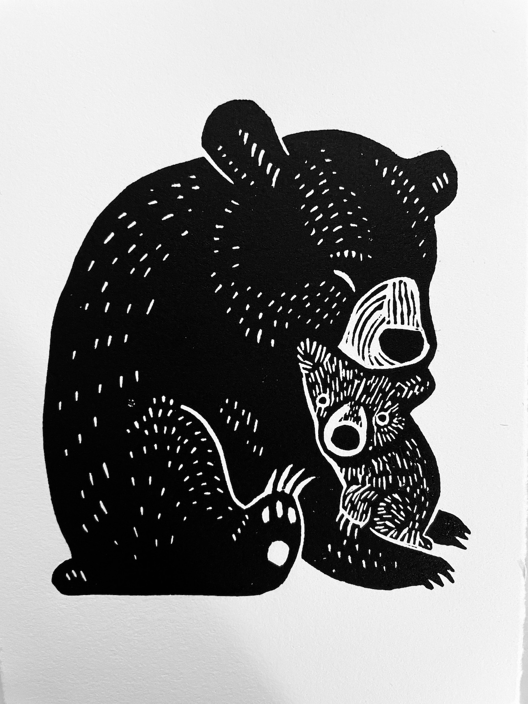 Mom and Baby Bear Linocut, Unframed, 5 X 7 Inches, Signed, Archival ...