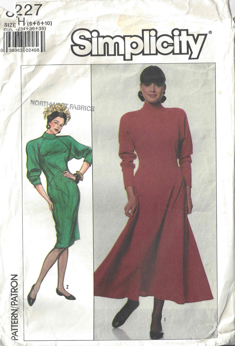 1980s Retro Dress Vintage Sewing Pattern Simplicity 8227 Sizes 6-8-10 ...