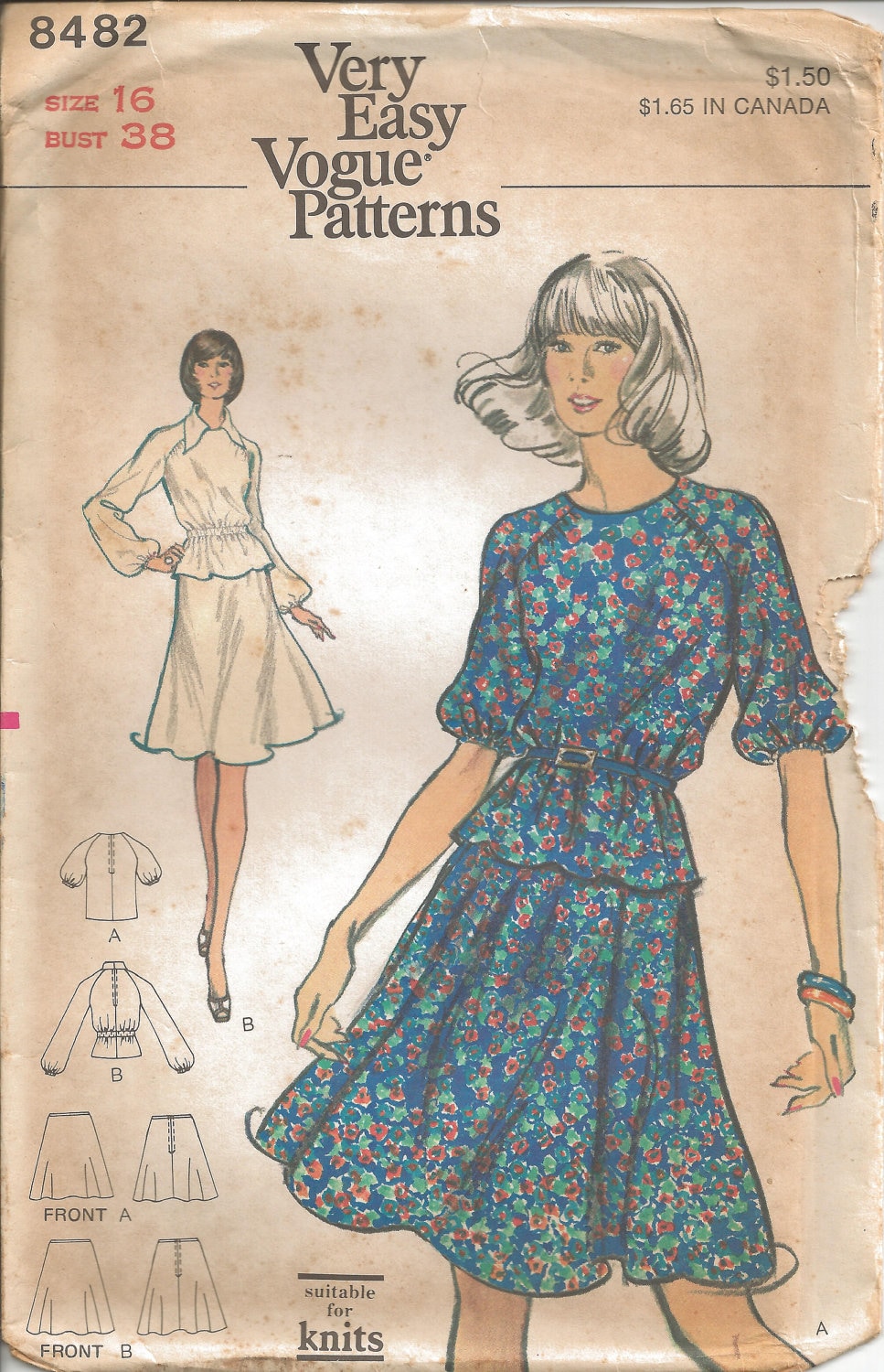 1970s Vintage Misses' Top and Skirt Sewing Pattern UNCUT Bust 38 Vogue ...