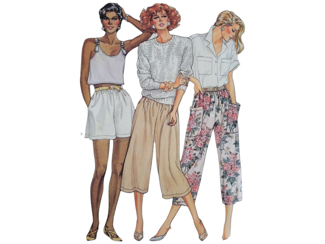 1980s Womans' Crop Cargo Pants, Gaucho and Shorts Sewing Pattern Sizes ...