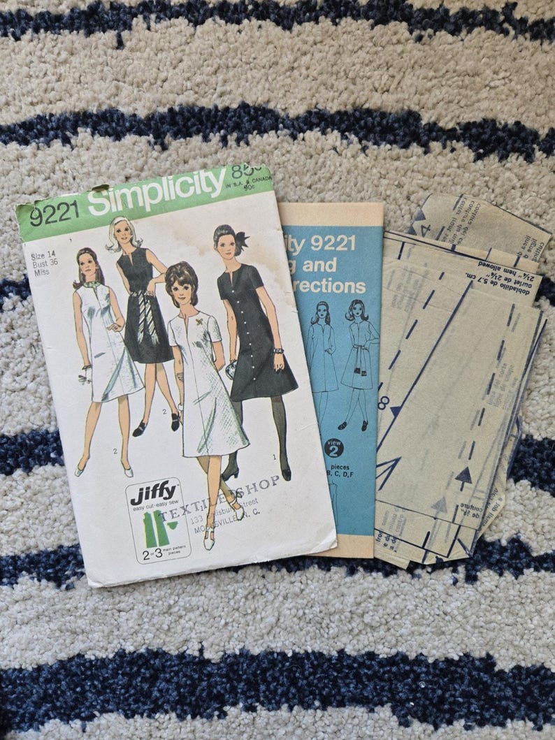 Simplicity 9221 Vintage 1960s A-line Dress Sewing Pattern Size 14 Bust ...