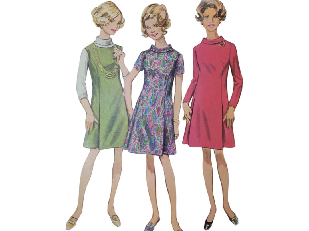 1960s Mod A-line Dress Jumper Vintage Pattern Simplicity 7831 Bust 41 ...