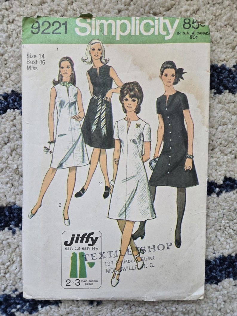 Simplicity 9221 Vintage 1960s A-line Dress Sewing Pattern Size 14 Bust ...