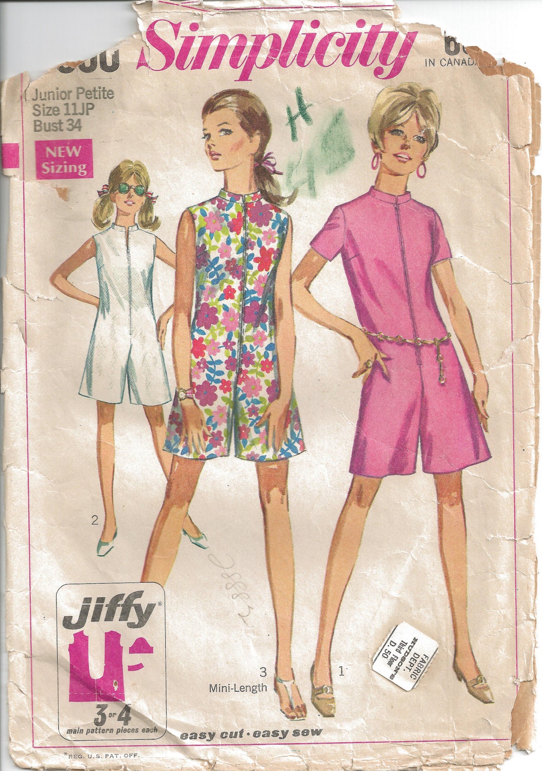 1960s Vintage Pantdress Romper Sewing Pattern Bust 34 Junior Petite ...