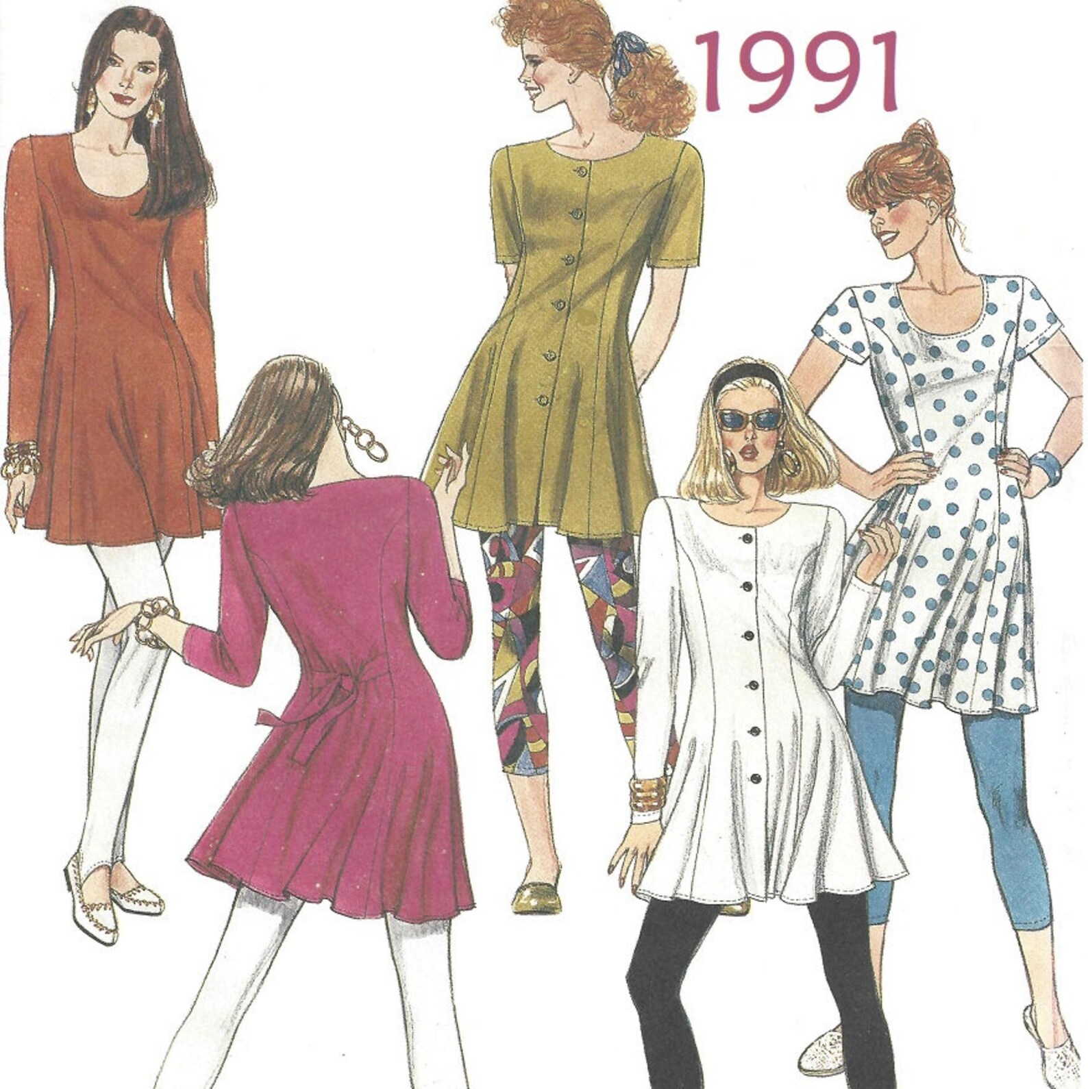 1990s Vintage Misses' Tunics and Leggings in Two Lengths Sewing Pattern ...