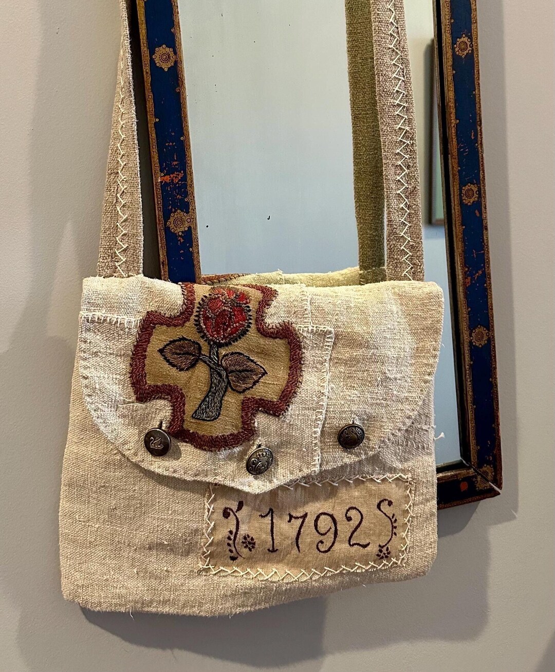 18th Century Haversack Bag Antique Hemp Linen Canvas Hand Embroidered ...