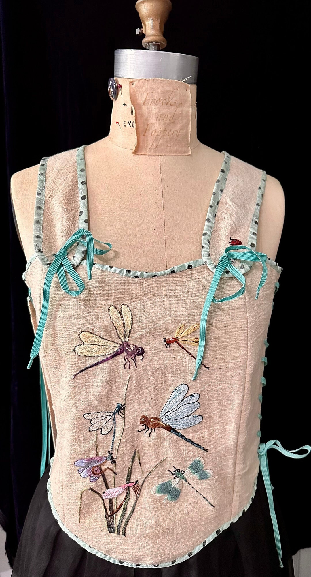Dragonfly Corset Hand Embroidered Vintage Grain Sack Bodice Bohemian ...