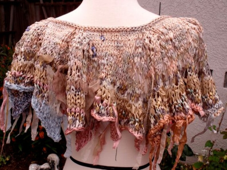 Bohemian Gypsy Hand knitted Silk Ribbon Tulle Caplet Overskirt | Etsy