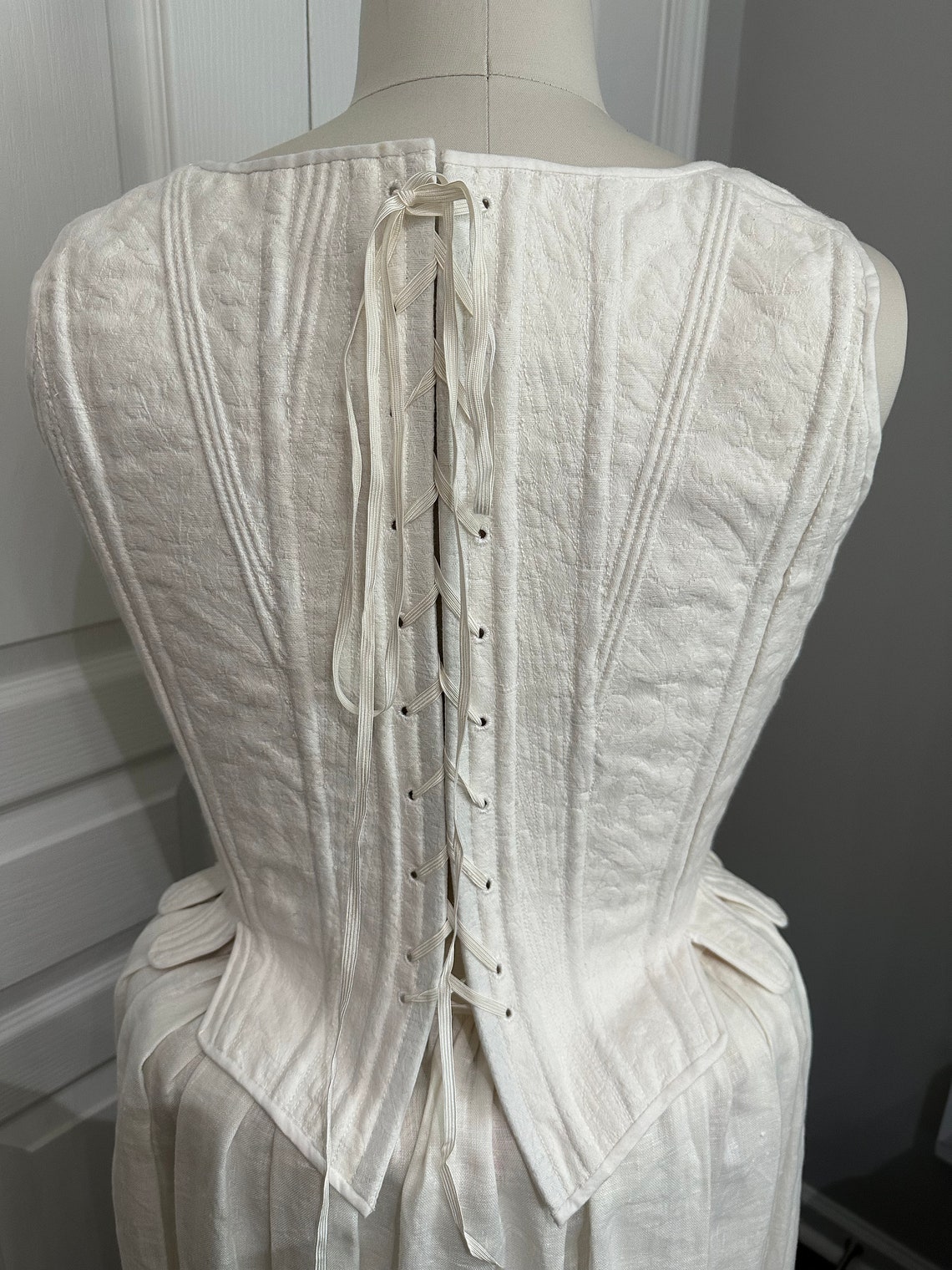 18th Century White Vintage Cotton Jaquard Corded Corset Stays Marie ...