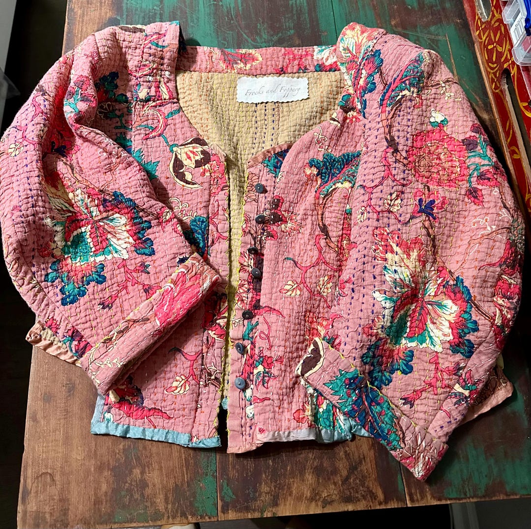 Handmade Kantha Quilt Caraco Jacket: 18th Century Floral Jacobean Style ...