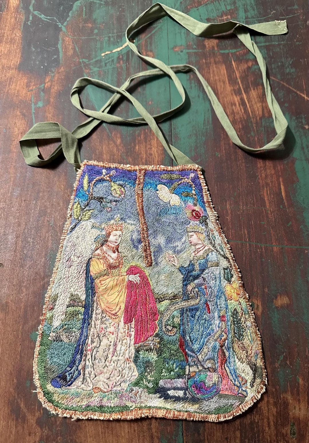 Renaissance Alms Pocket Bag Medieval Angel Silk Hand Embroidery Gothic ...