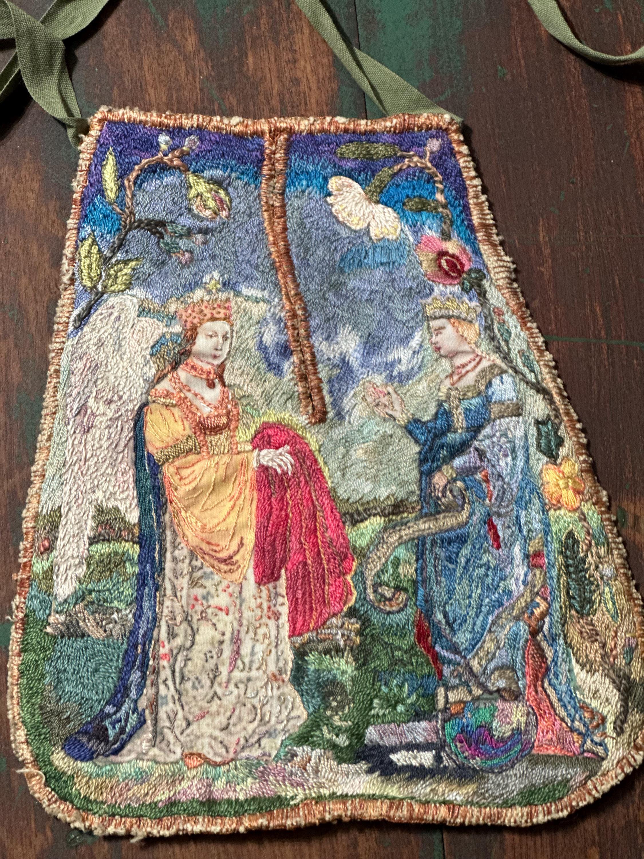 Renaissance Alms Pocket Bag Medieval Angel Silk Hand Embroidery Gothic ...
