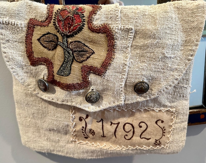 18th Century Haversack Bag Knapsack Antique Hemp Linen Hand Embroidered ...