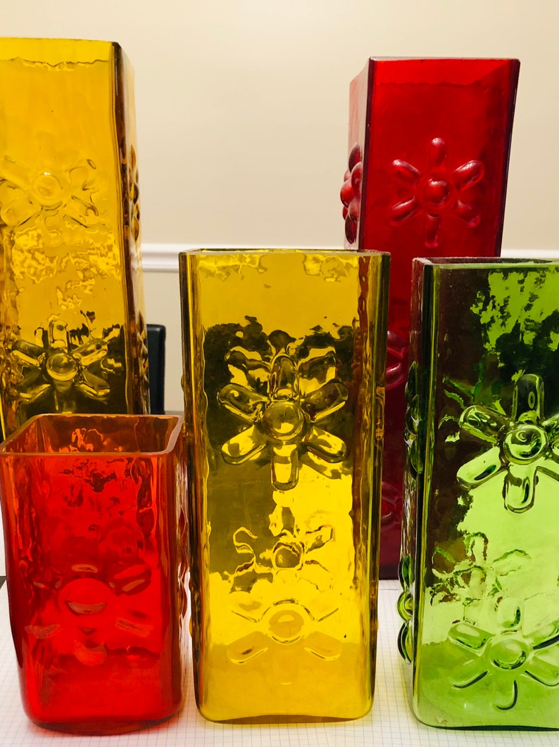 Blenko Vintage Yellow Glass Vase Daisy Flower Hand Blown 10 Tall 6115-M ...