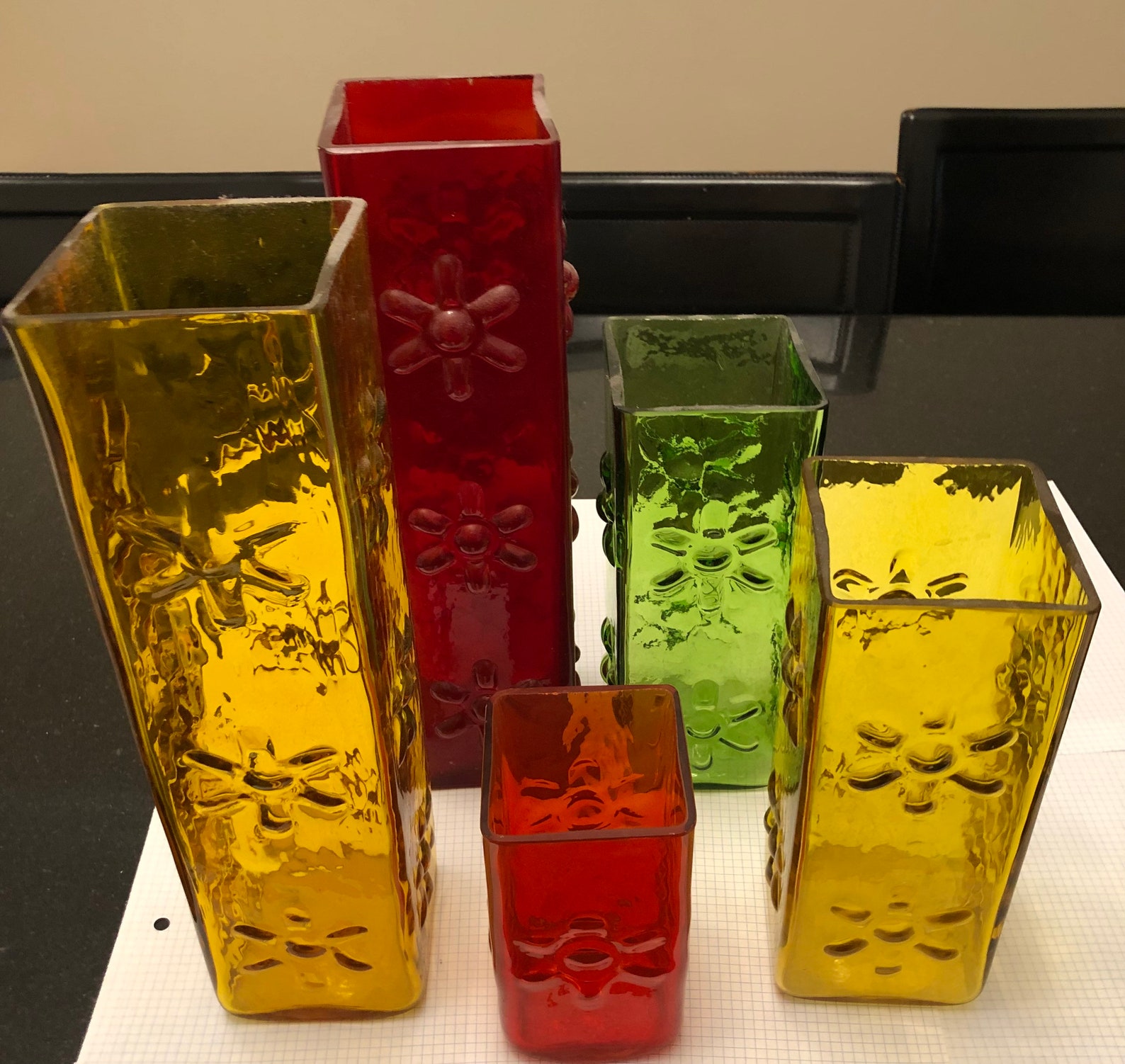 Blenko Vintage Yellow Glass Vase Daisy Flower Hand Blown 10 Tall 6115-M ...