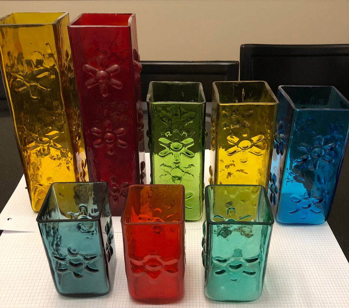 Blenko Vintage Yellow Glass Vase Daisy Flower Hand Blown 10 Tall 6115-M ...