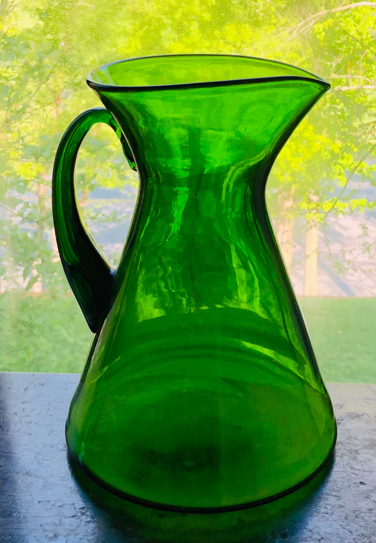 Vintage Blenko Hand Blown Pitcher 10.5 Tall Emerald Green - Etsy