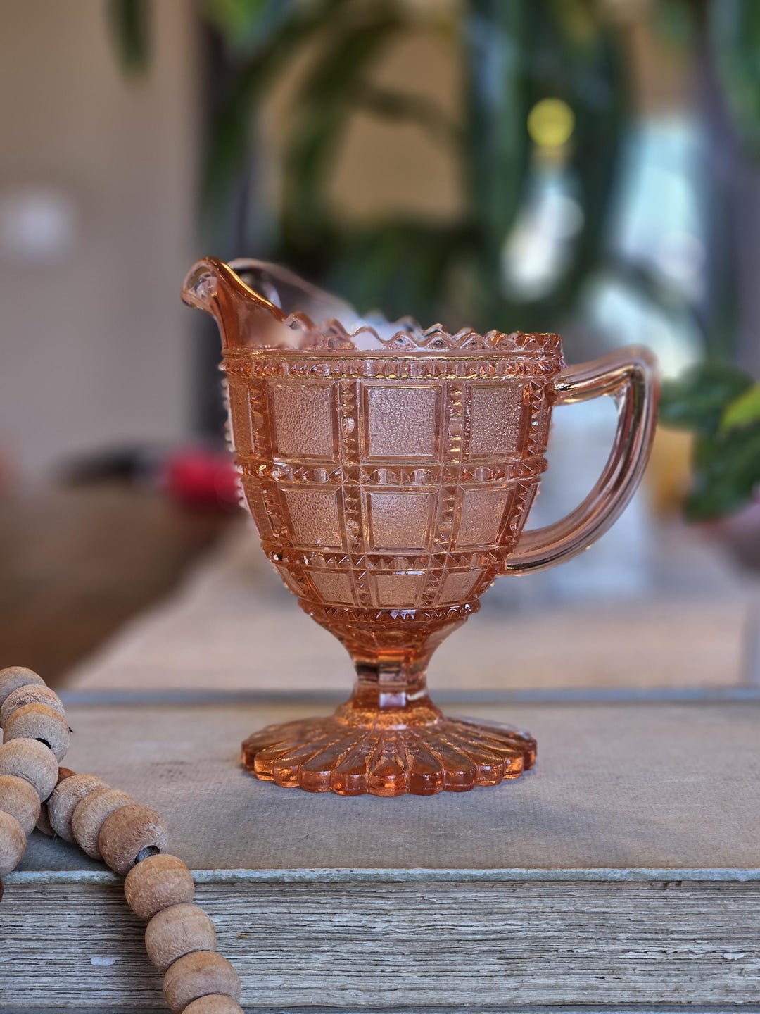 Imperial Glass Pink Frosted Beaded Block Footed Creamer EAPG - Etsy