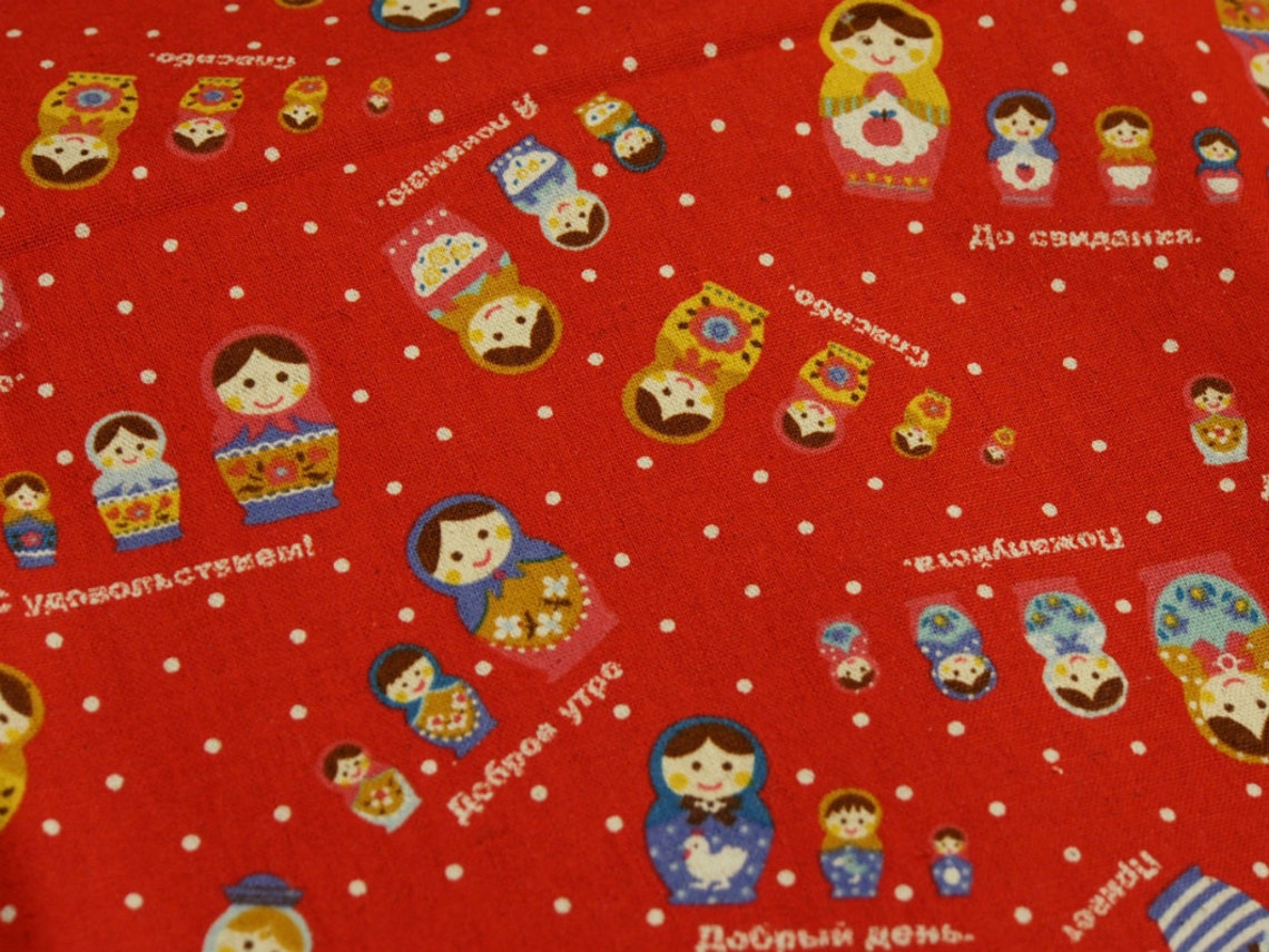 Red Babushka Doll Polka Dot Cotton Linen Fabric - Half Metre - Etsy