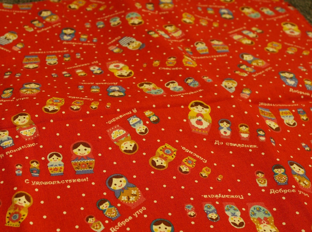 Red Babushka Doll Polka Dot Cotton Linen Fabric - Half Metre - Etsy