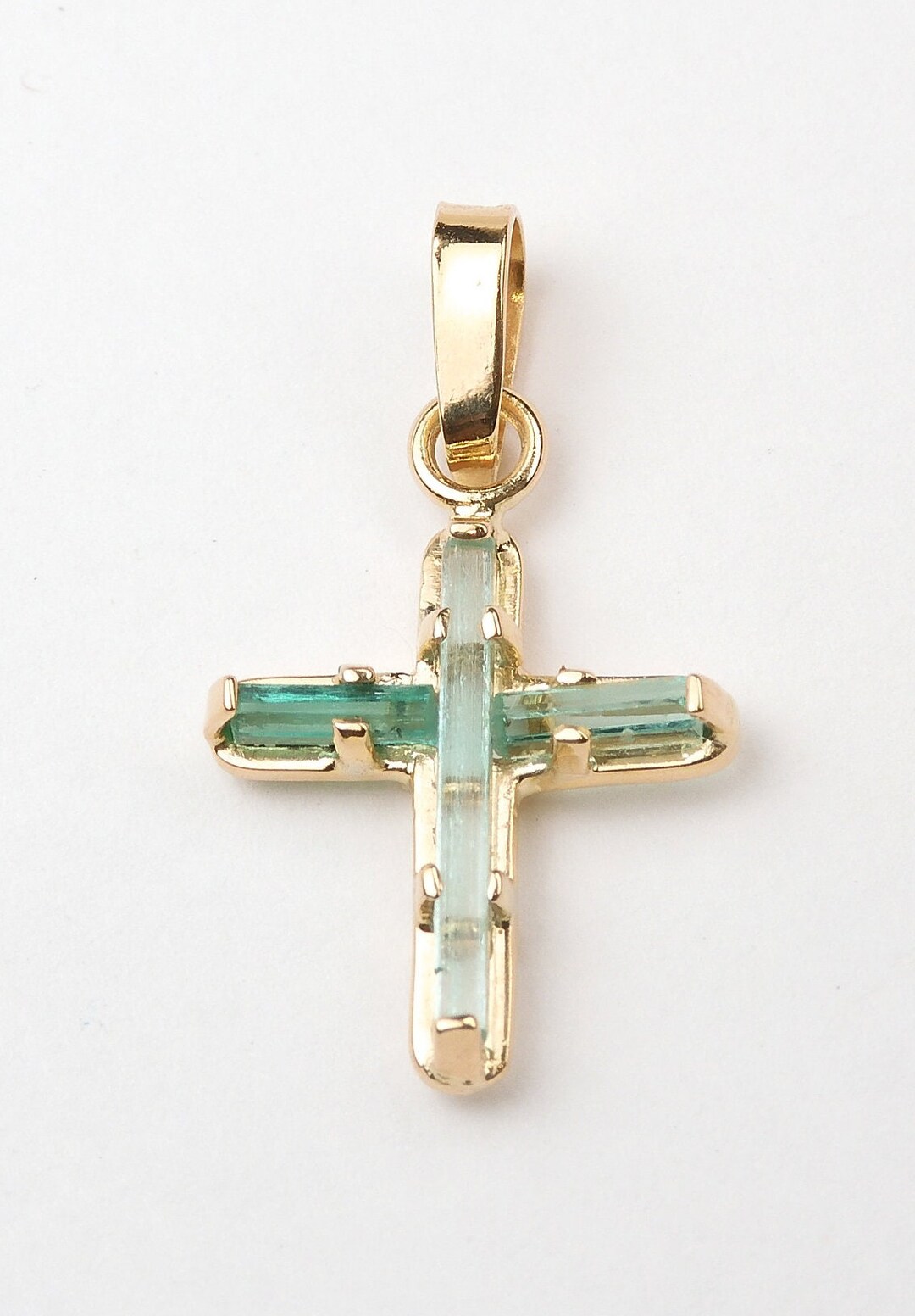 Colombian Emerald Cross Pendant 0.85 Cts 18K Yellow Gold Jewelry Muzo ...
