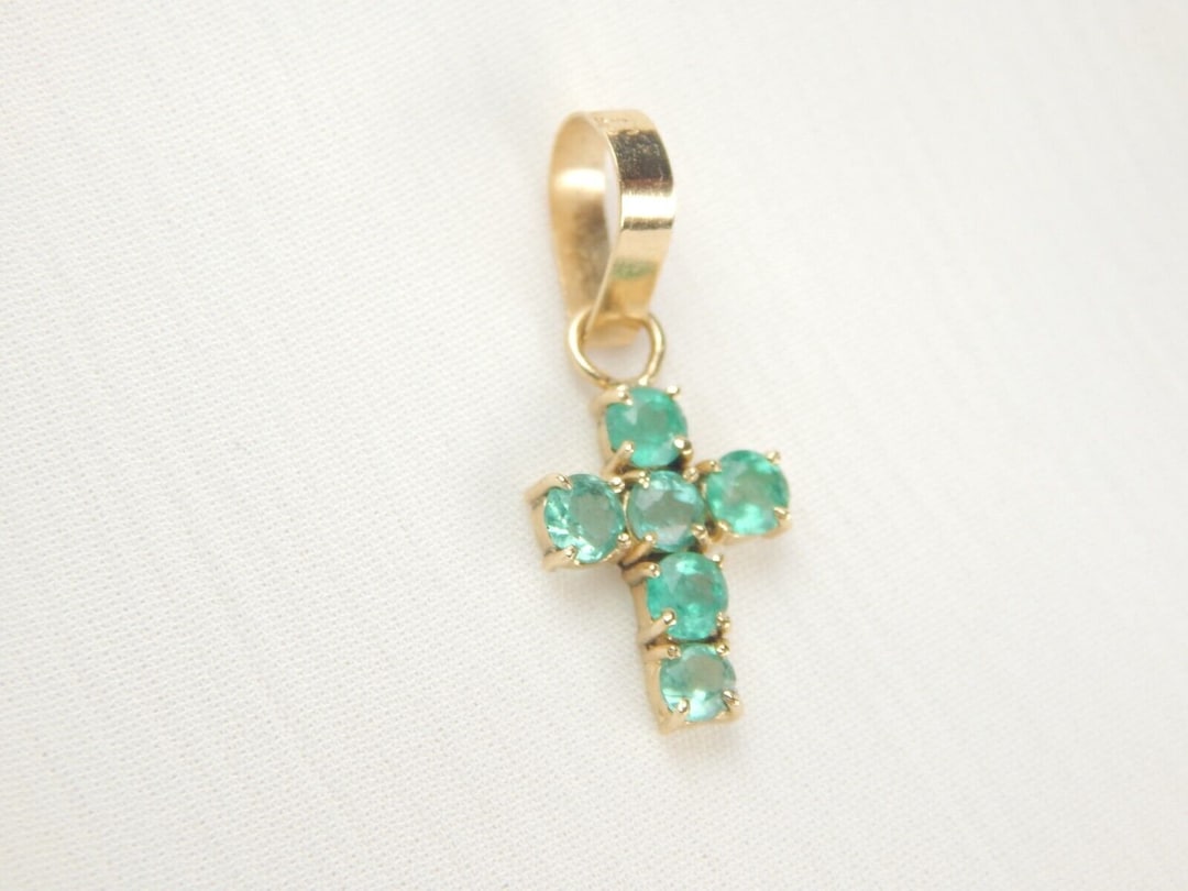 Colombian Emerald Cross Pendant 0.48 TCW 18K Yellow Gold Fine Jewelry ...