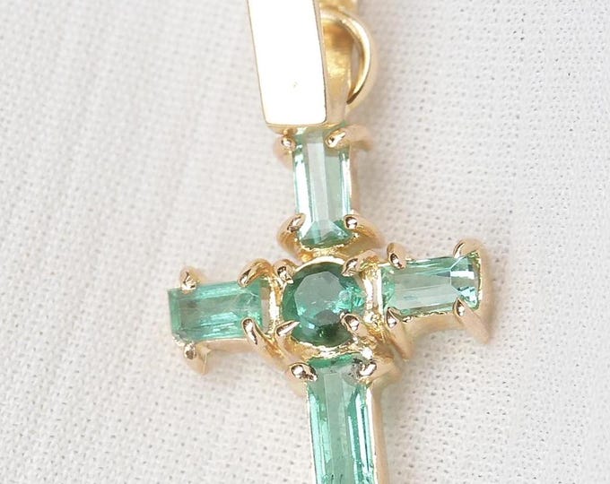 Colombian Emerald Cross Pendant 0.28 Cts 18K Yellow Gold Jewelry Muzo ...