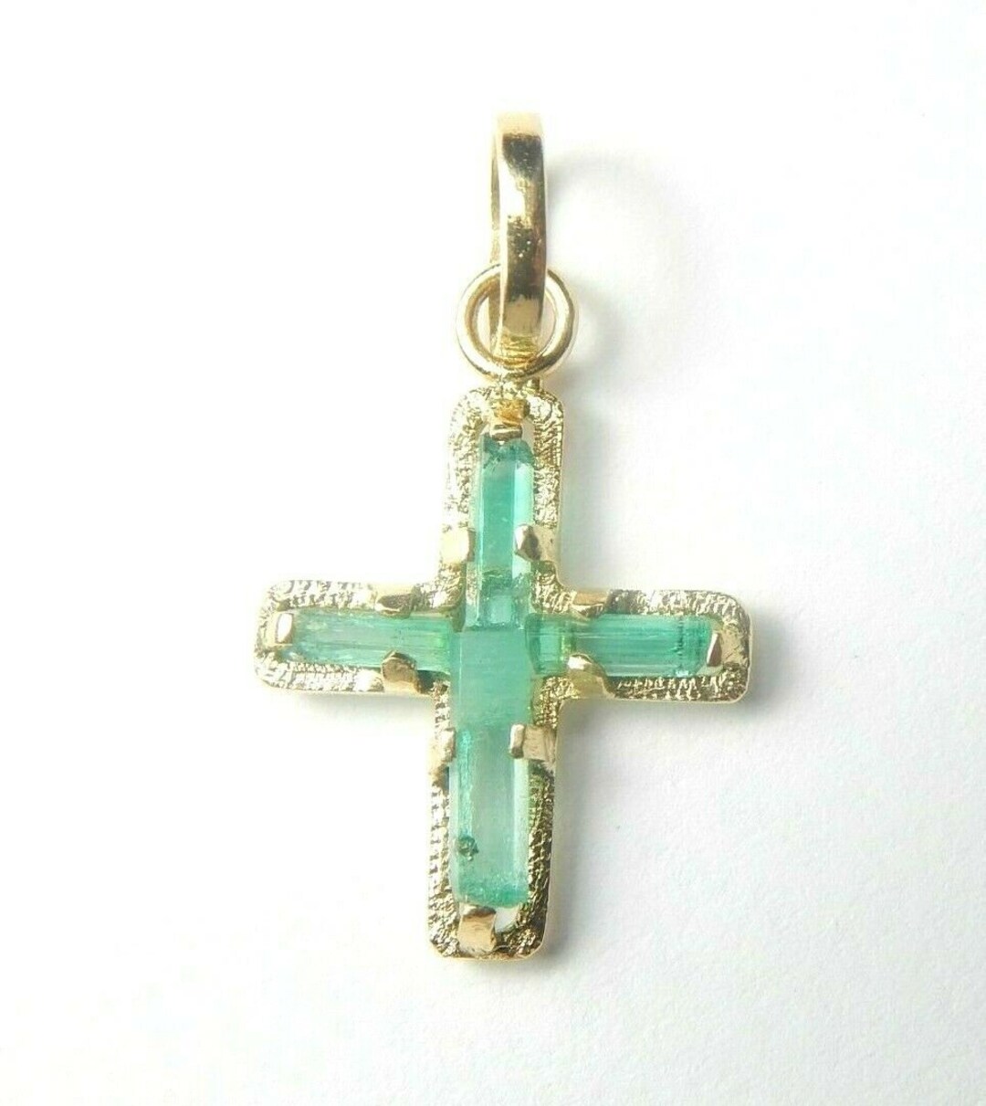 Colombian Emerald Cross Pendant 1.00 Carat 18K Yellow Gold Jewelry Muzo ...