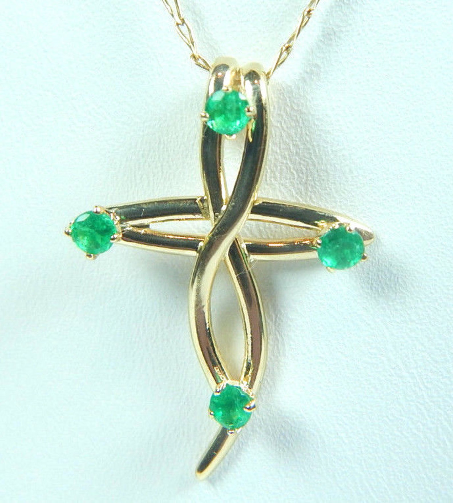 Colombian Emerald Cross Pendant Round 0.48 Cts 14K Yellow Gold Fine ...