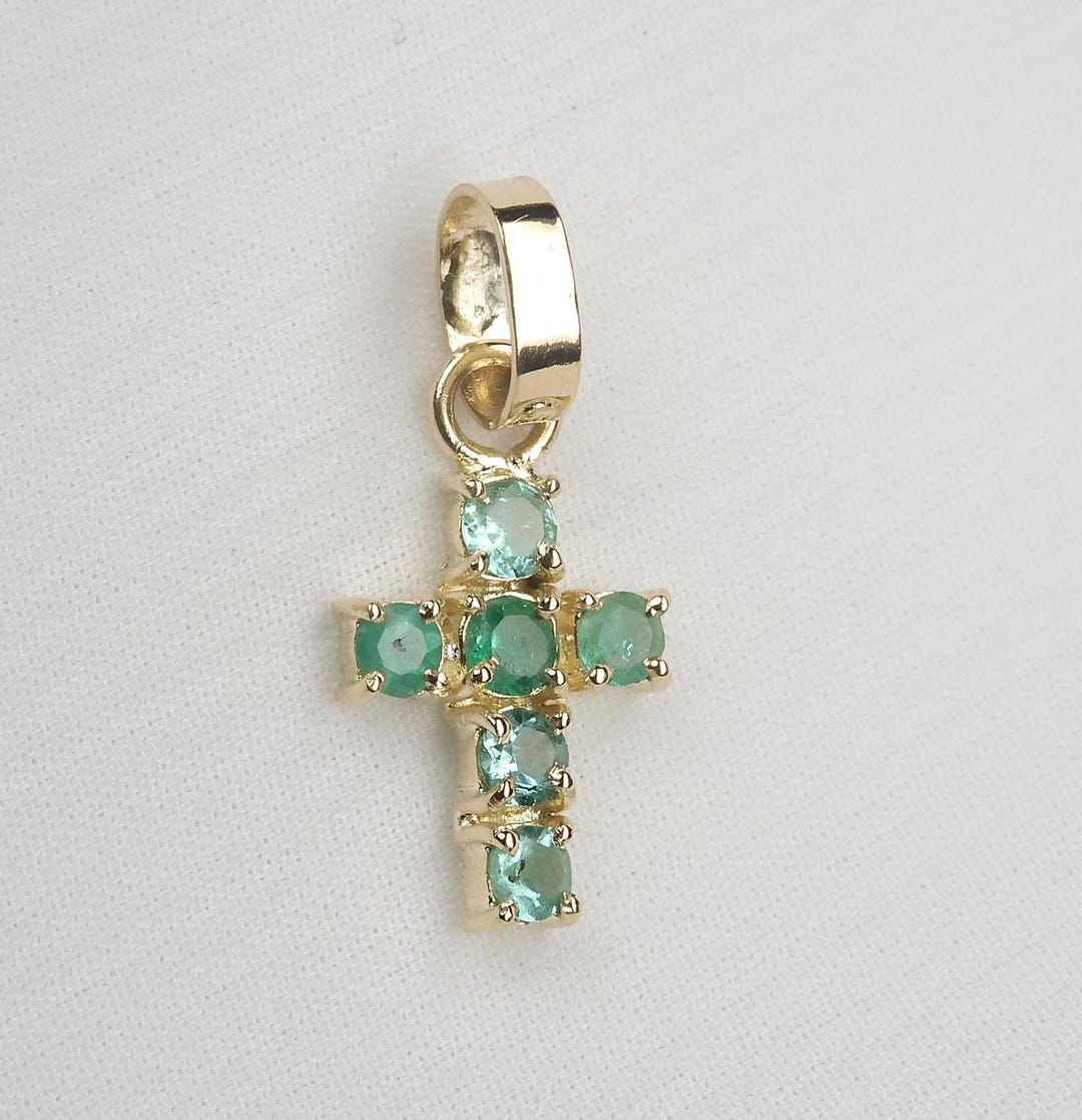 Colombian Emerald Cross Pendant 0.27 TCW 18K Yellow Gold Fine Jewelry ...