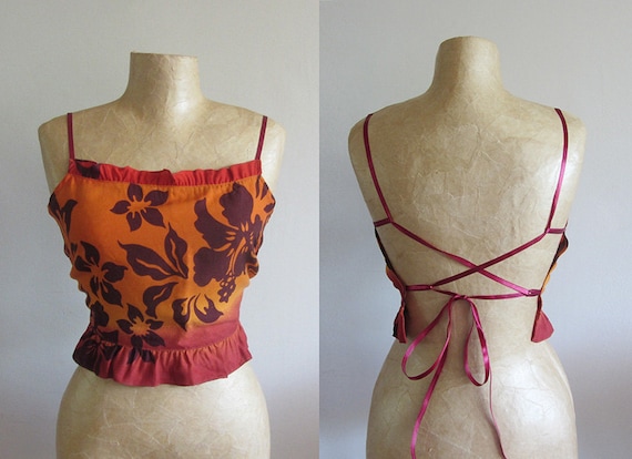 Backless Strappy Top. Sexy Crop Top Red Orange Brown Hawaii | Etsy