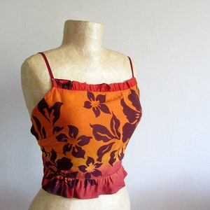 Backless Strappy Top. Sexy Crop Top, Red Orange Brown Hawaii Print ...