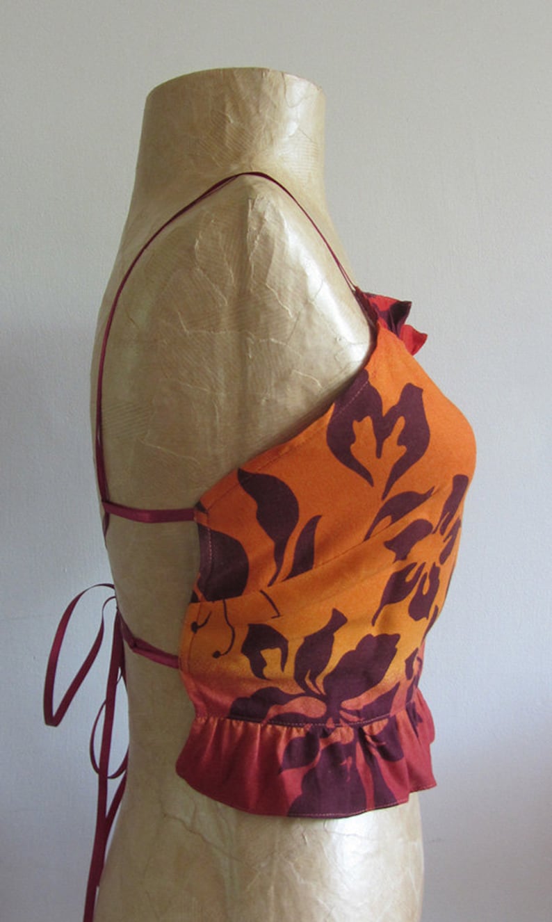 Backless Strappy Top. Sexy Crop Top, Red Orange Brown Hawaii Print ...