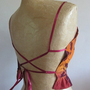 Backless Strappy Top. Sexy Crop Top, Red Orange Brown Hawaii Print ...
