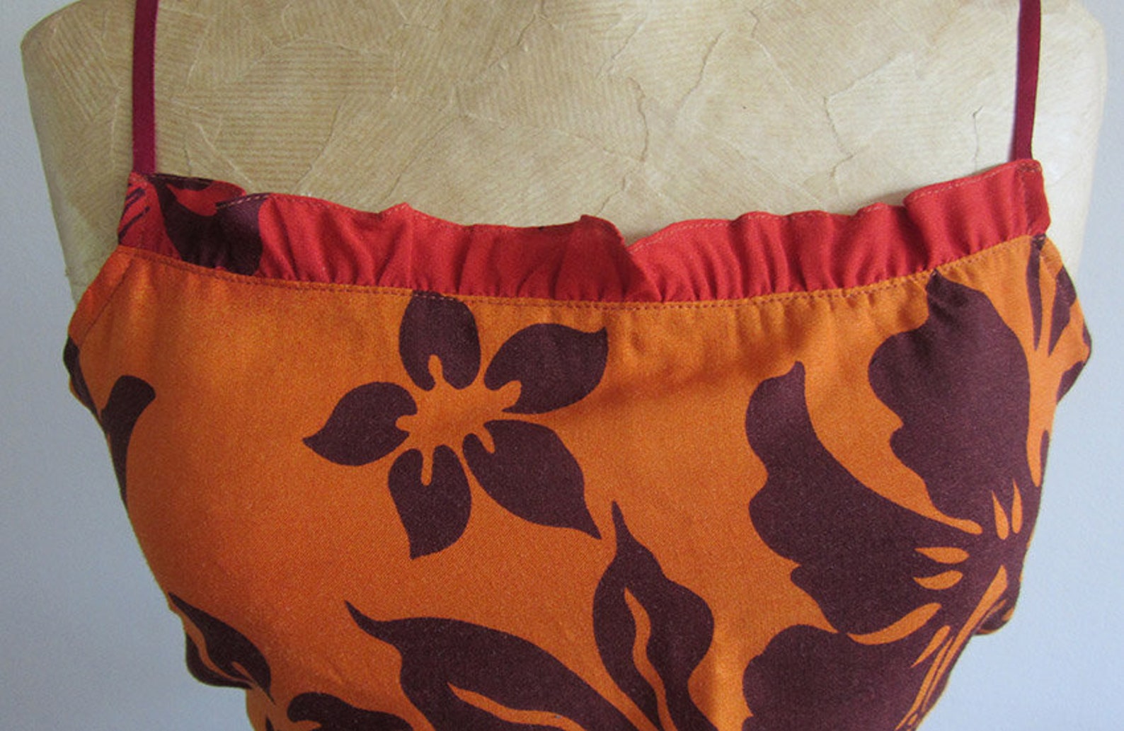 Backless Strappy Top. Sexy Crop Top, Red Orange Brown Hawaii Print ...