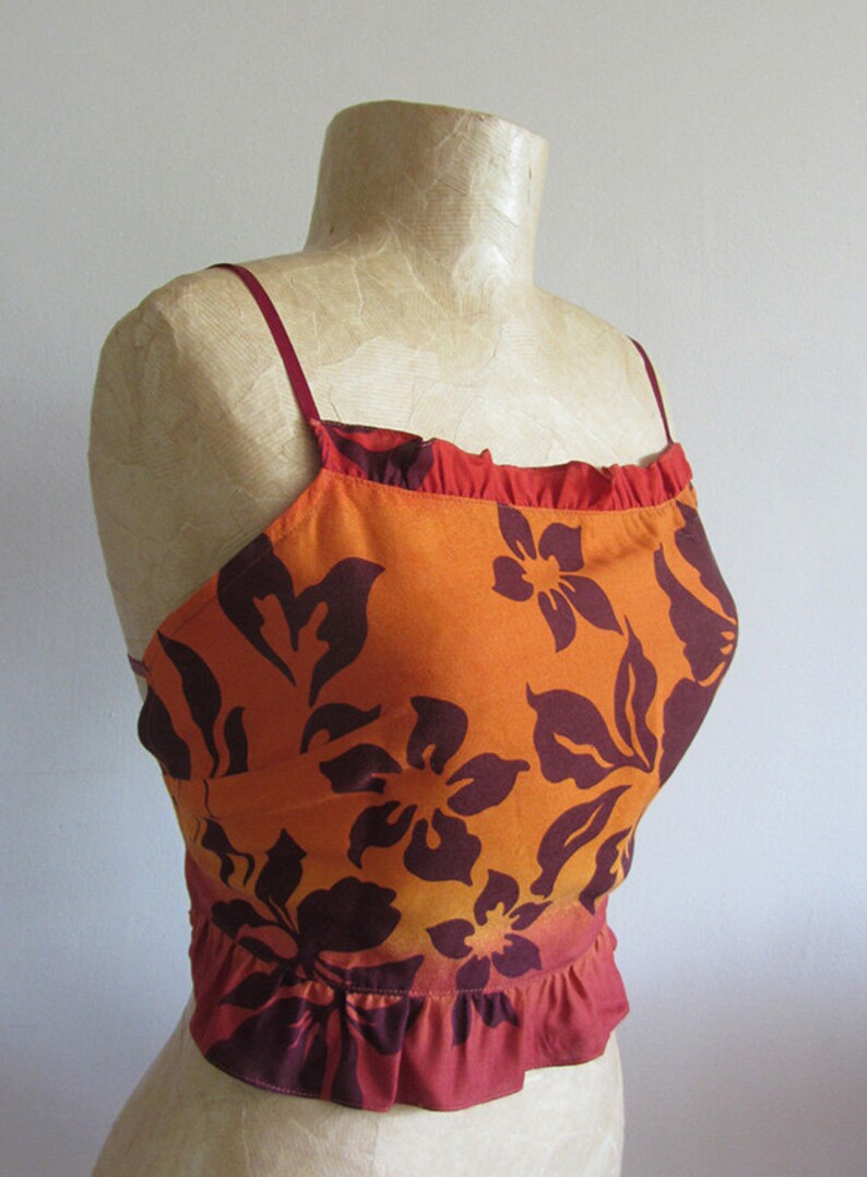 Backless Strappy Top. Sexy Crop Top, Red Orange Brown Hawaii Print ...