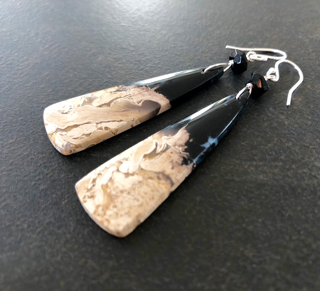 Palm Root Earrings, Fossilized Palm Root, Natural Stone, Long Dangle ...