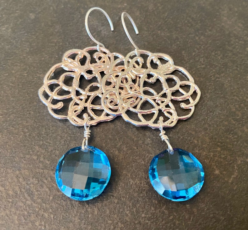 Quartz Statement Earrings, London Blue Quartz Earrings, Silver Cloud ...