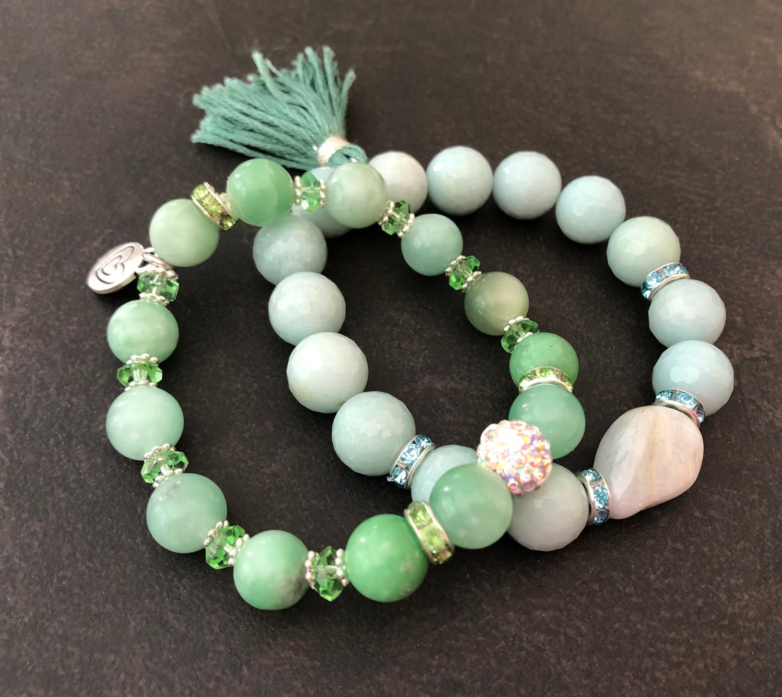 Stacking Bracelets, Stretch Bracelet Stack, Amazonite Bracelet ...