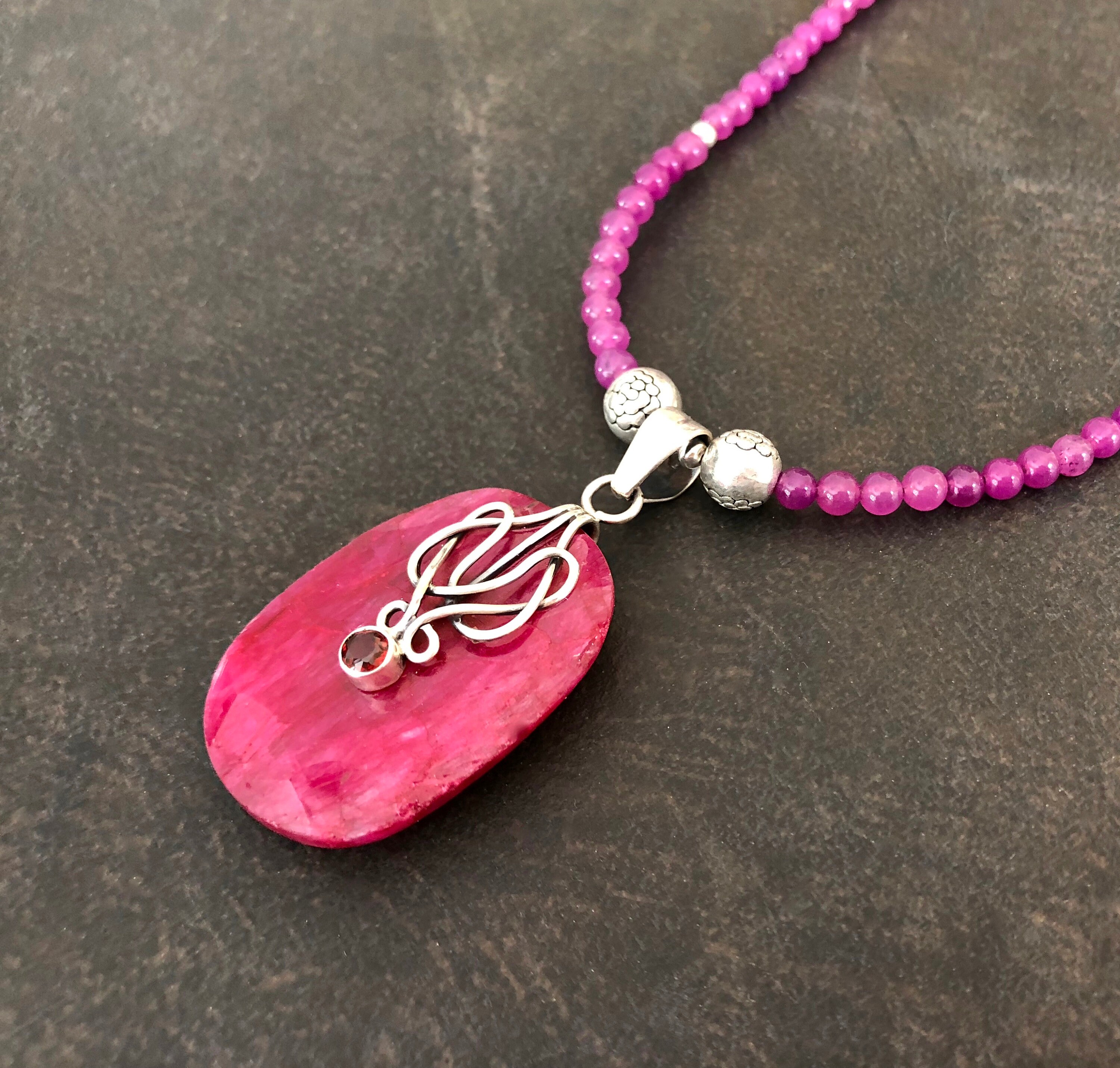 SALE, Ruby Statement Necklace, Big Ruby Pendant, Red Garnet, Hot Pink ...
