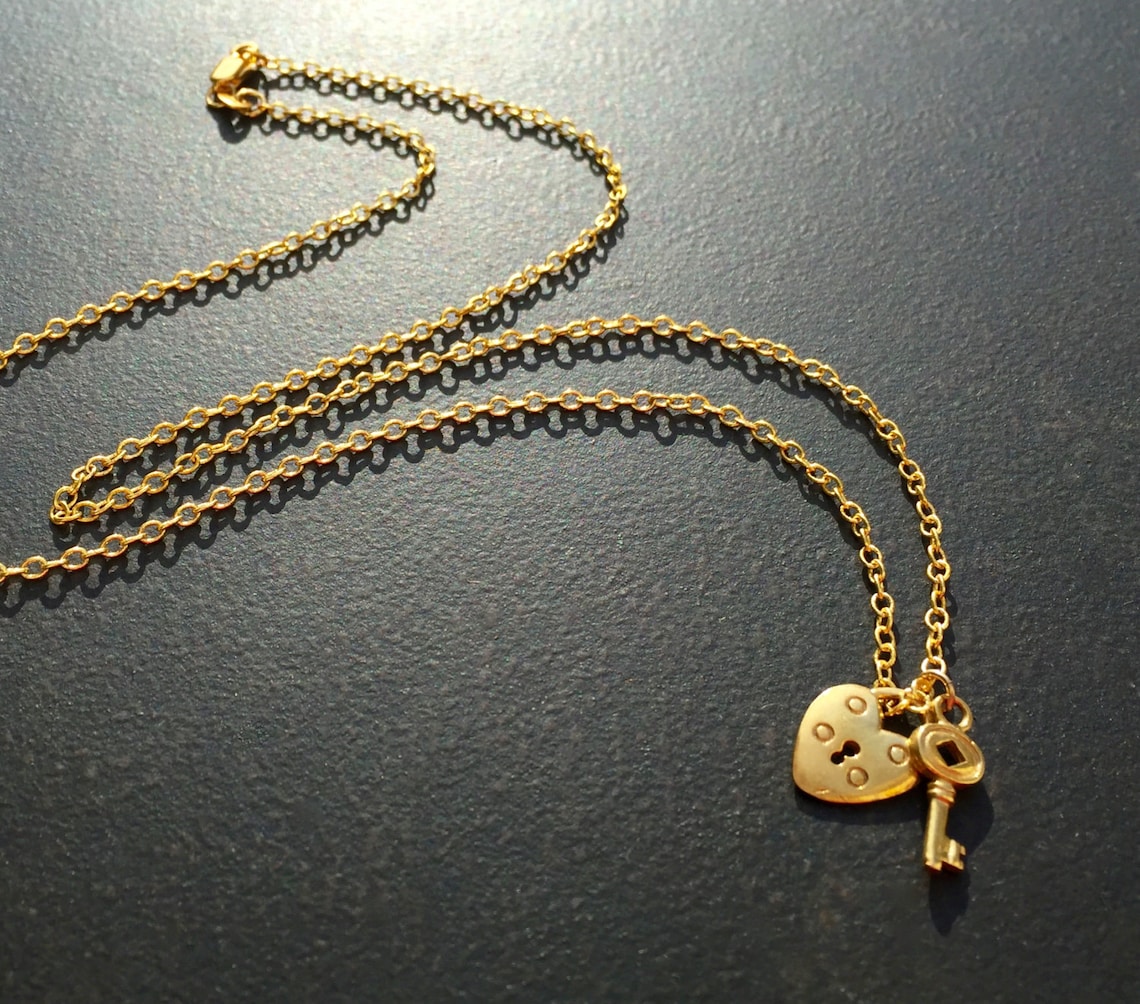 Lock and Key Necklace, Gold Lock and Key, Love Necklace, Dainty ...