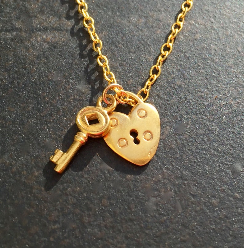 Lock and Key Necklace, Gold Lock and Key, Love Necklace, Dainty ...