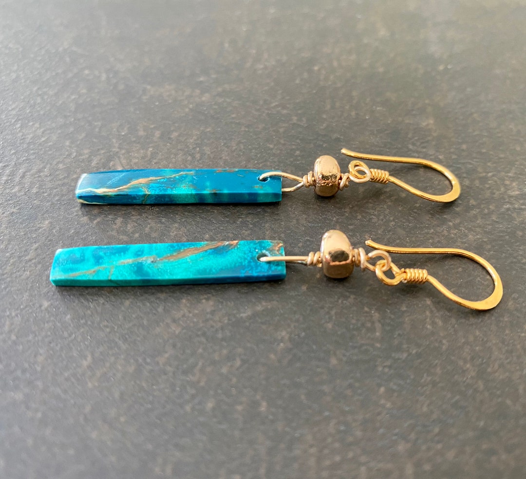 Turquoise Azurite Earrings, Stick Earrings, Long Dangle Earrings ...