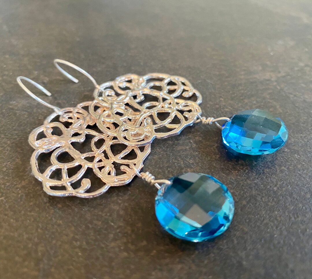 Quartz Statement Earrings, London Blue Quartz Earrings, Silver Cloud ...